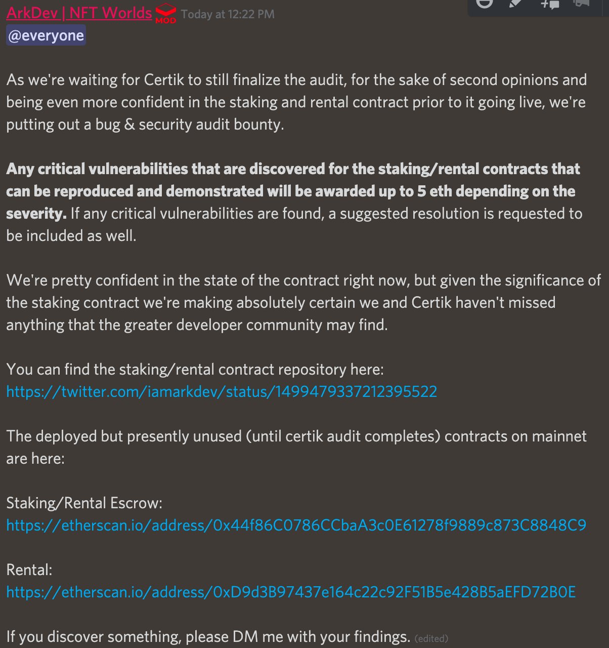 NFT Worlds on Twitter: "We've issued a publicly open security / bug bounty for our Staking ...