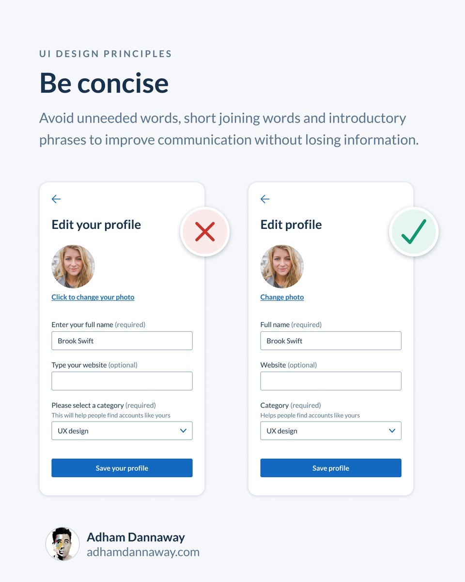 ⚡️ UI design tip: Be concise Every element of your interface should ...