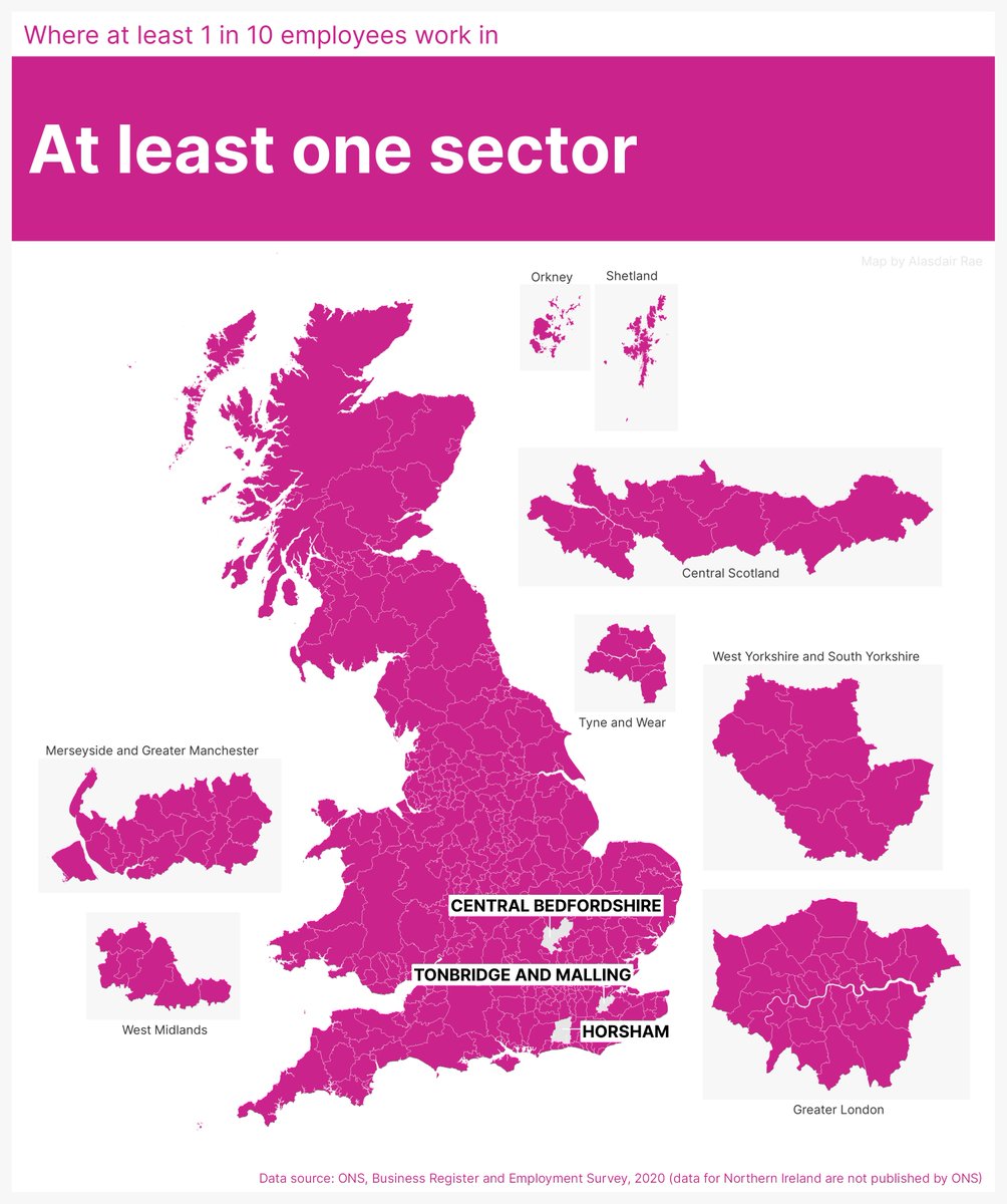 Short map thread on geography of jobs across Great Britain, by sector ...
