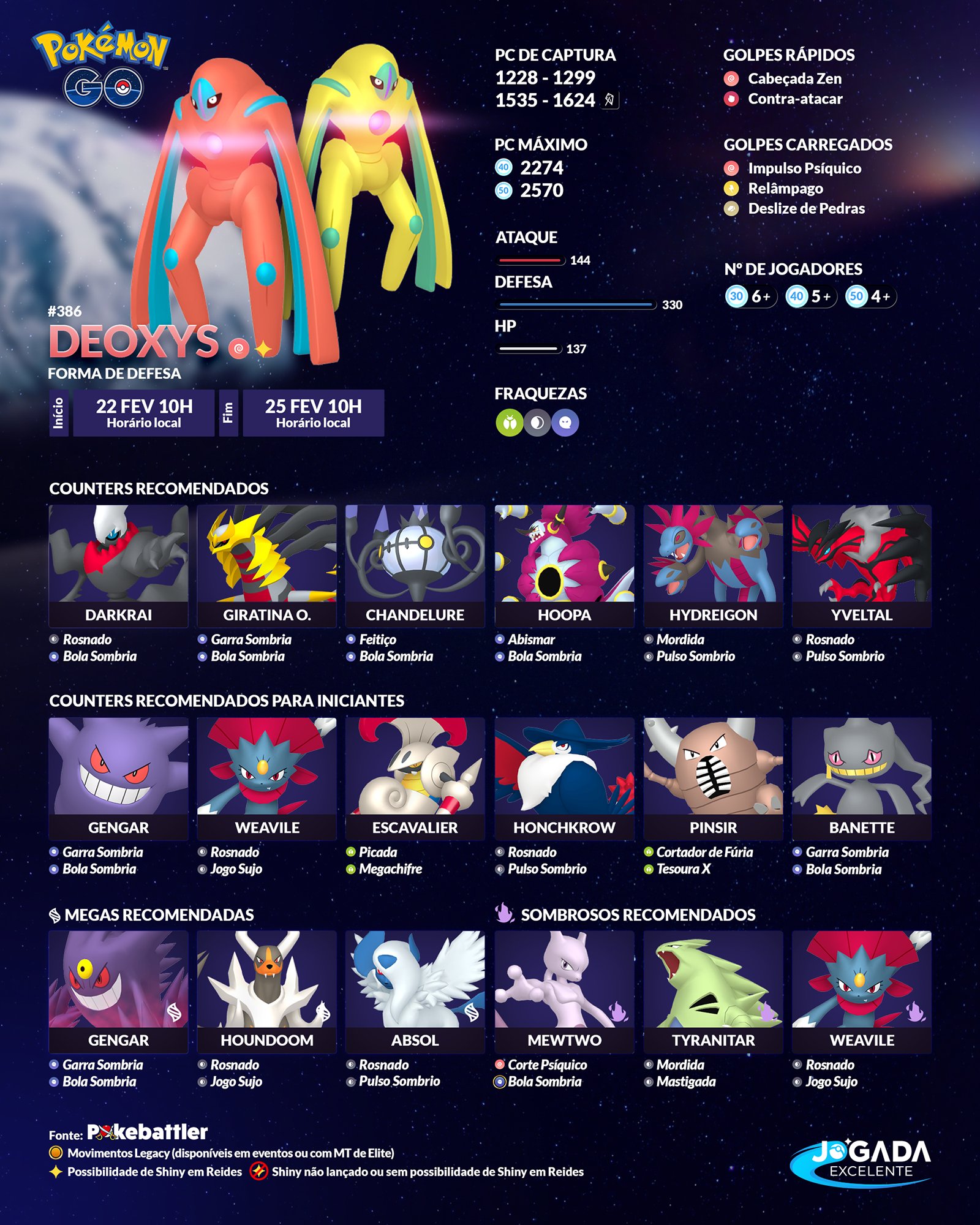 Jogada Excelente on Twitter: "Pokémon GO: Hoje acontece a Hora Lendária com Deoxys Forma de ...