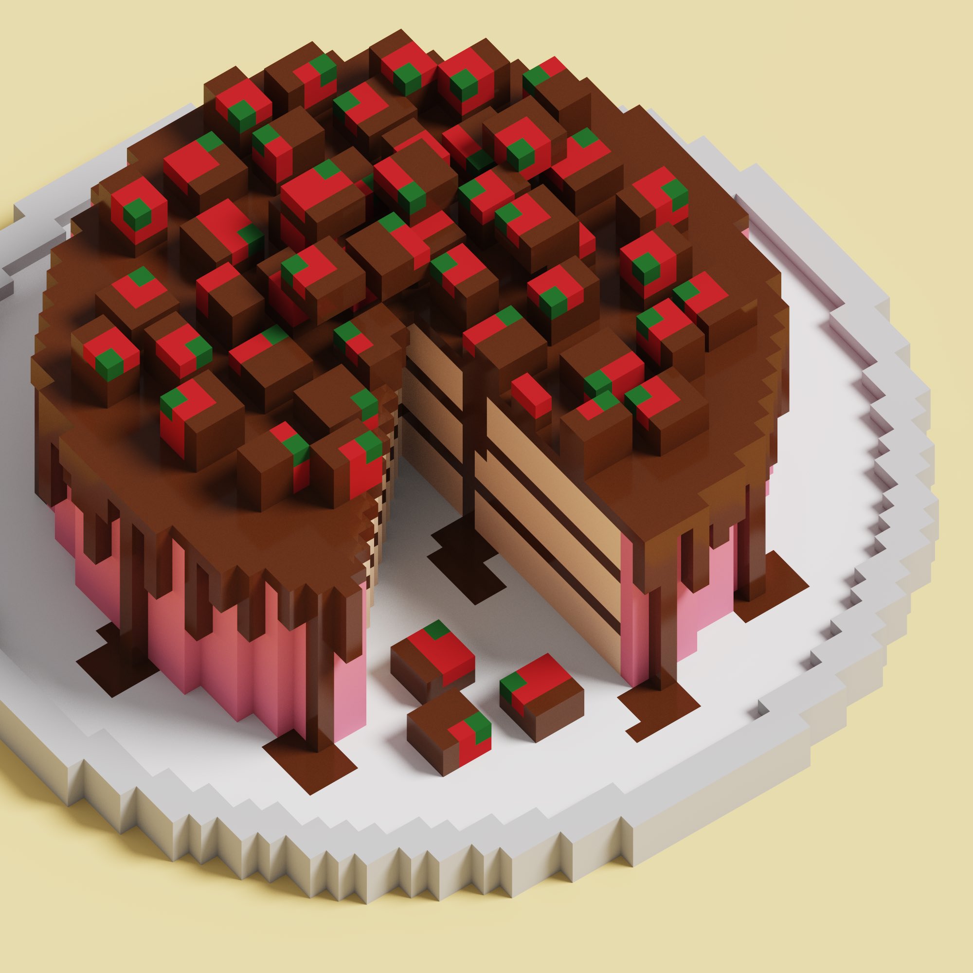 Minecraft Cake Pixel Art 3d
