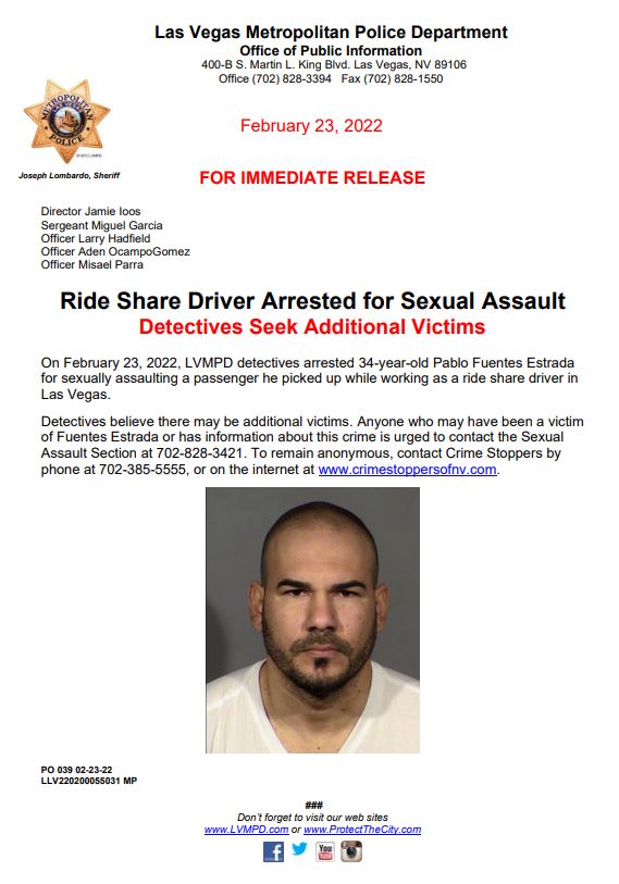 Lvmpd On Twitter Pablo Fuentes Estrada 34 Was Arrested For Sexually