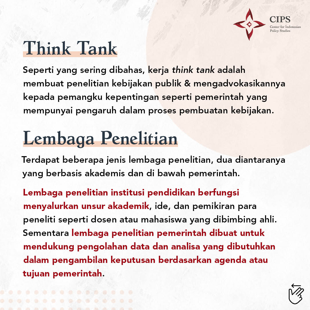 CIPS on Twitter: "Meski sama-sama membuat penelitian, tetapi lembaga penelitian dan think tank ...