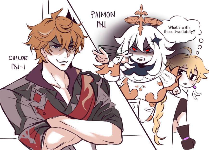 I am abandoning canon for this kind of Childe vs Paimon rivalry
