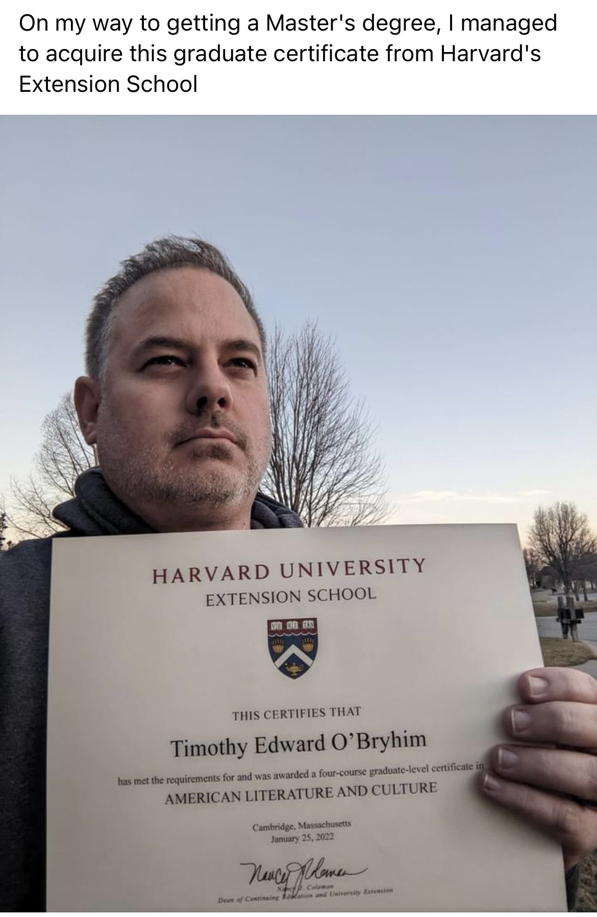 Harvard Extension School Certificate