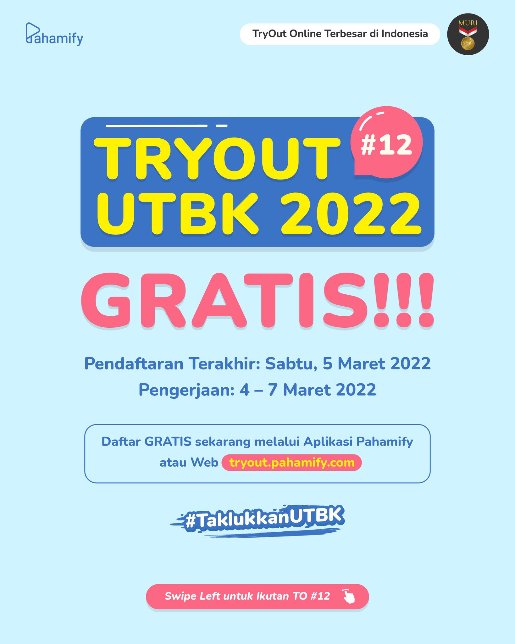 Pahamify siap bantu #TaklukkanUTBK on Twitter: "🖋️ TRYOUT UTBK #12 GRATIS DIBUKA! GASSSSPOLLL! 🖋 ...