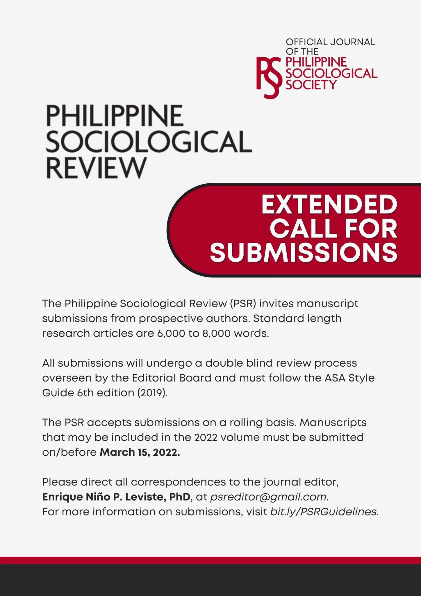 Philippine Sociology on Twitter: "The Philippine Sociological Review (PSR) is accepting ...