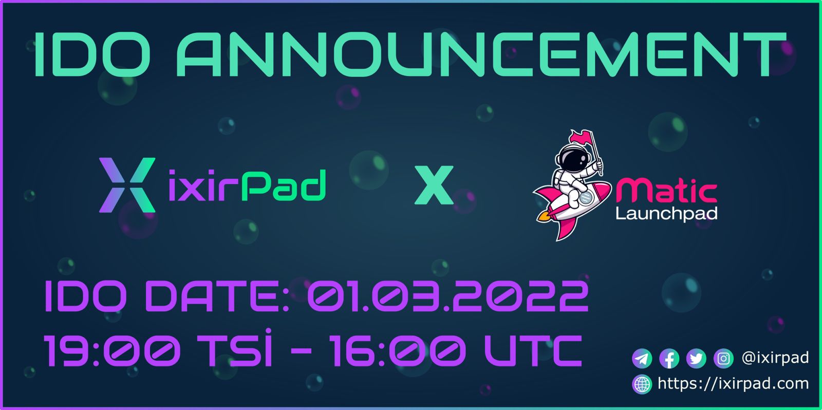 Matic launchpad🚀 on Twitter: "📢IDO TODAY @ 4 PM UTC 👉@MaticLaunchpad IDO on @ixirpad Whitelist ...