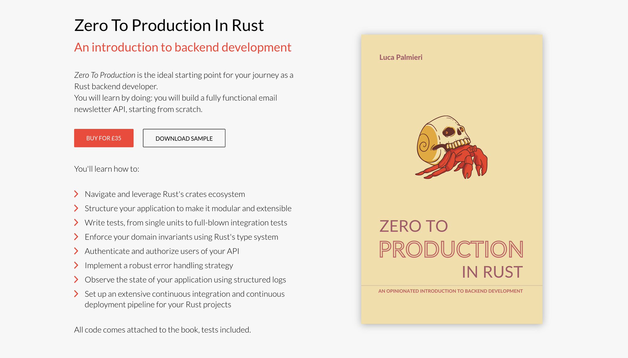 Luca Palmieri on Twitter: ""Zero To Production In Rust" is complete 🦀 It is a start-to-finish ...