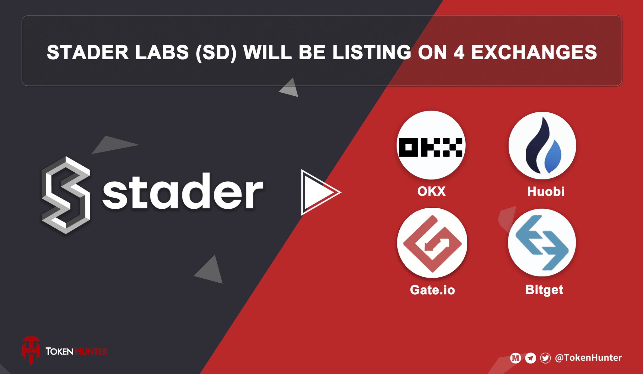 TokenHunter on Twitter: "🎉@staderlabs $SD will be listing on @HuobiGlobal & @okx & @gate_io ...