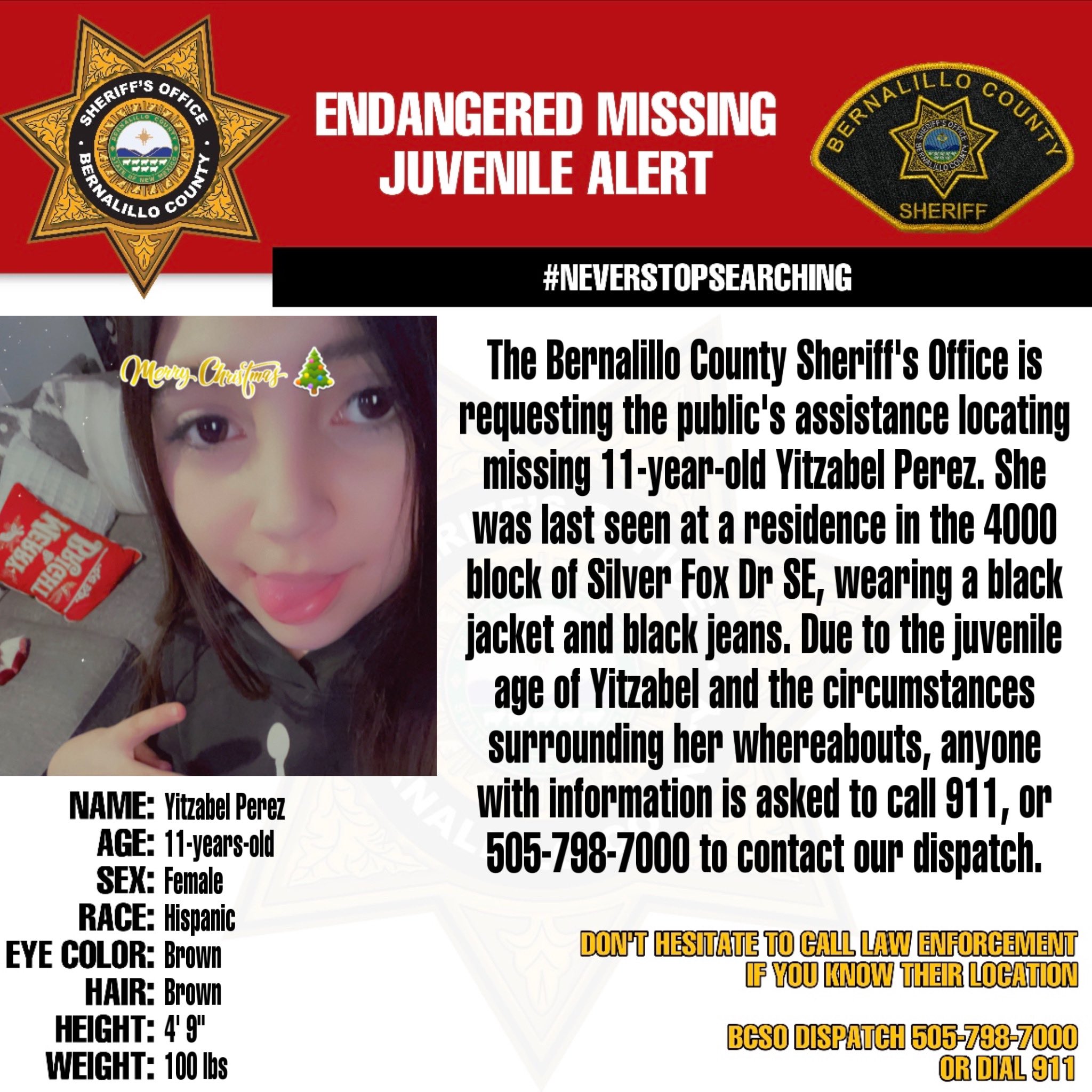 BCSO (Sheriff) NM on Twitter: "𝑷𝒍𝒆𝒂𝒔𝒆 𝒔𝒉𝒂𝒓𝒆: 🚨 𝐄𝐧𝐝𝐚𝐧𝐠𝐞𝐫𝐞𝐝 𝐚𝐧𝐝 𝐌𝐢𝐬𝐬𝐢𝐧𝐠 𝐉𝐮𝐯𝐞𝐧𝐢𝐥𝐞 𝐀𝐥𝐞𝐫𝐭 🚨 The ...