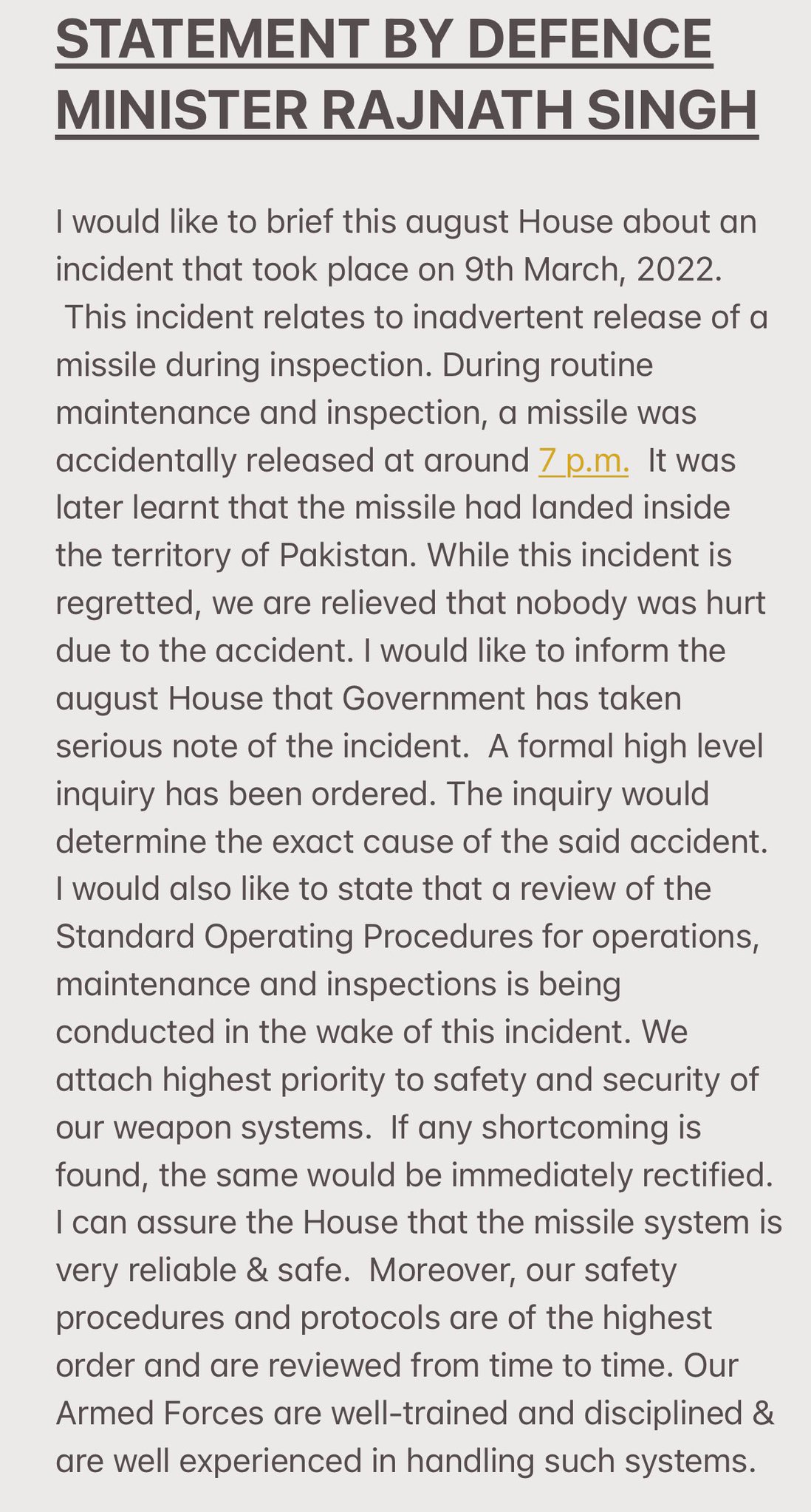 Shiv Aroor on Twitter: "Full statement in Parliament by @DefenceMinIndia Rajnath Singh on India ...