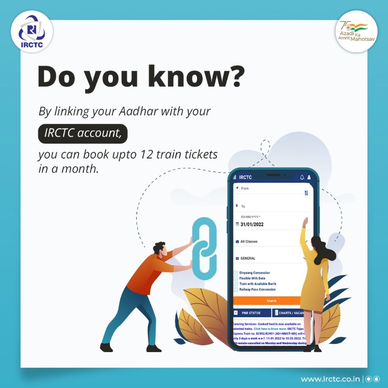 If you are a #IRCTC registered user you can now link your Aadhar with ...