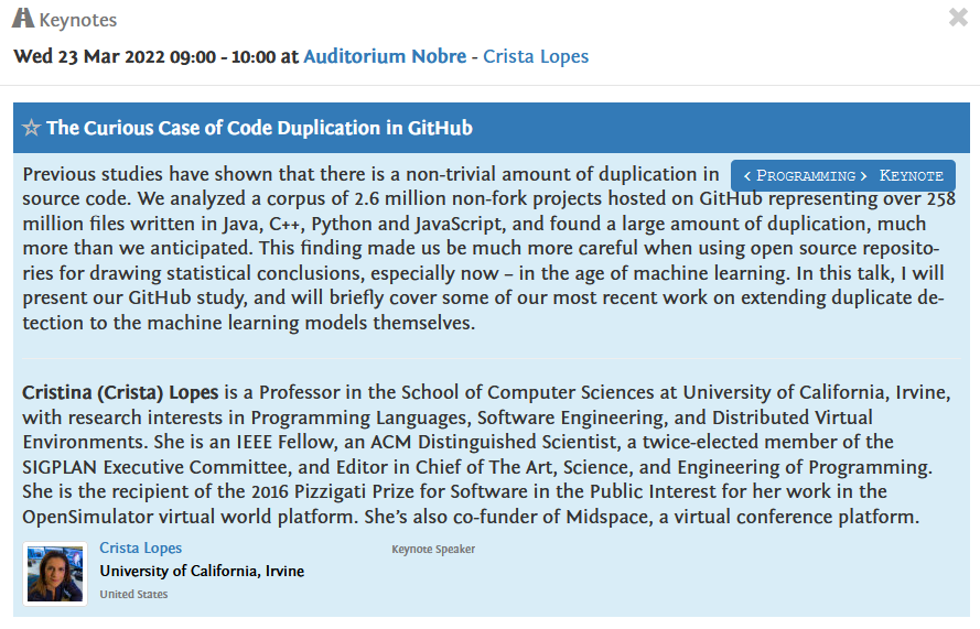 ‹Programming› 2022 on Twitter: "Keynote #prog22: Crista Lopes will talk about "The Curious Case ...