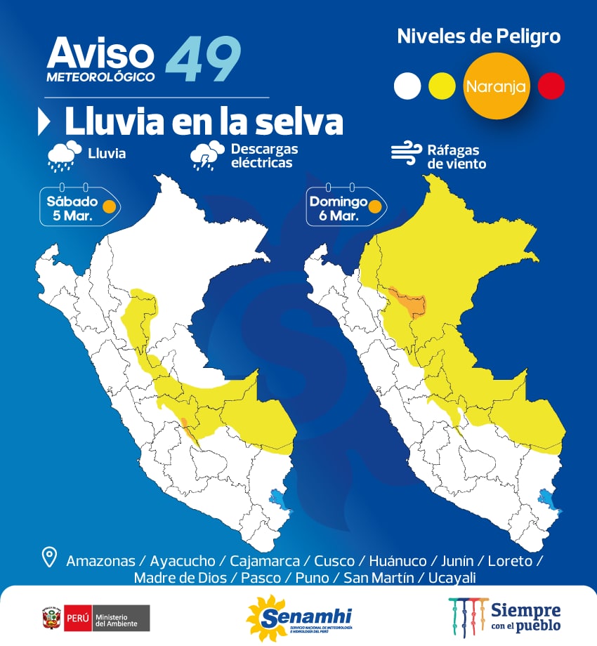 Senamhi On Twitter Aviso Del 5 Al 6 De Marzo Se Registrará Lluvia De