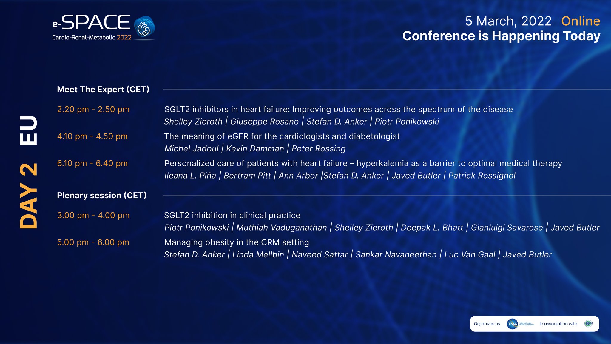 Translational Medicine Academy (TMA) on Twitter: "#eSPACECRM22 DAY2 - live stream 2⃣ 14:20-18:40 ...