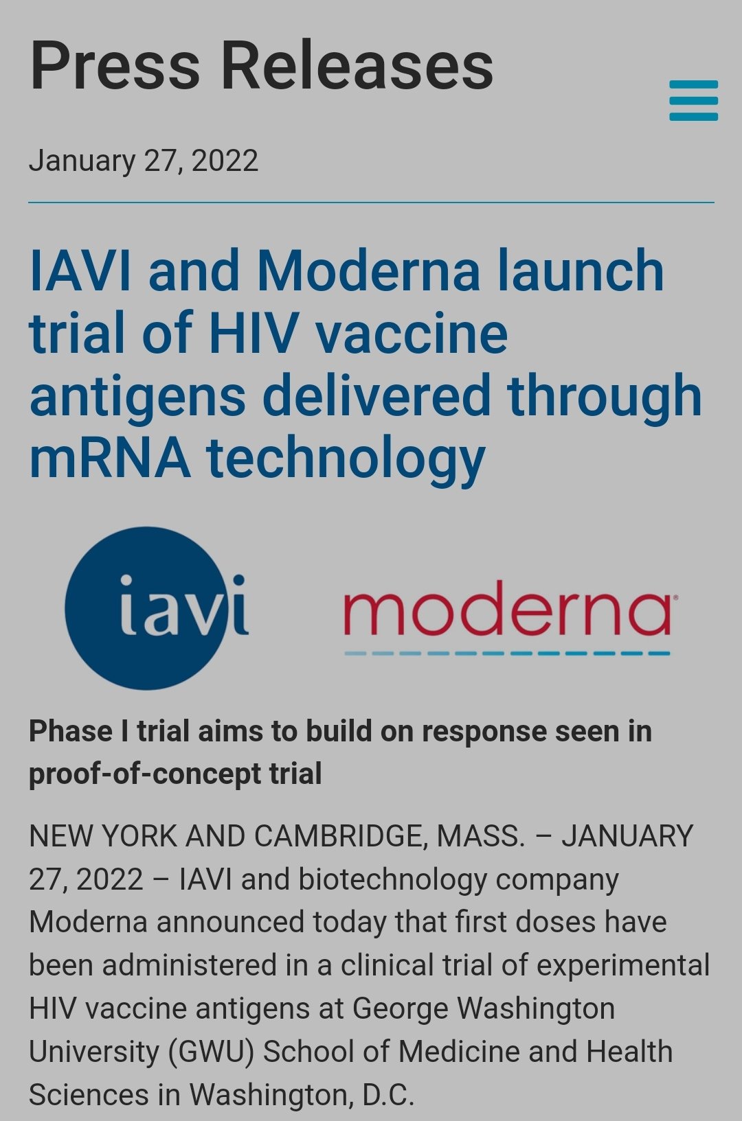 HIV-AIDS & IMS INFO on Twitter: "FYI: 27 Januari 2022 lalu, Moderna & IAVI (International AIDS ...