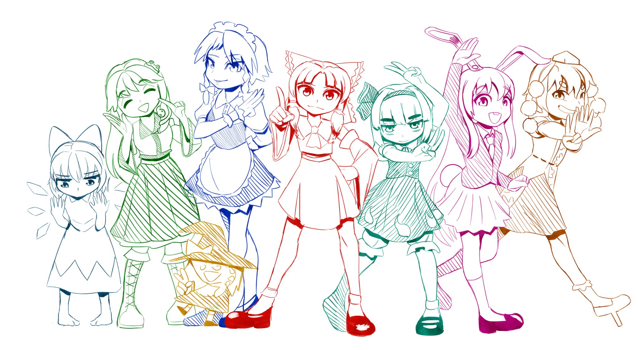 Tige on Twitter: "Every Touhou protagonist with Megabubu rig art stryle…