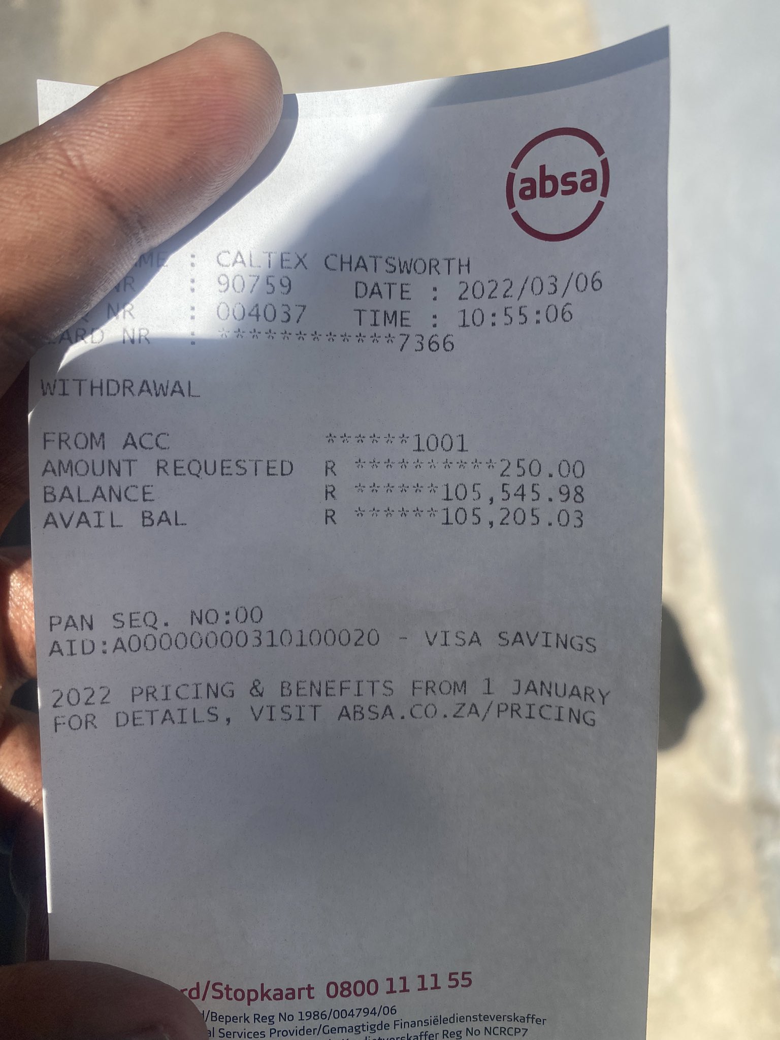 Bank Account Balance Receipt