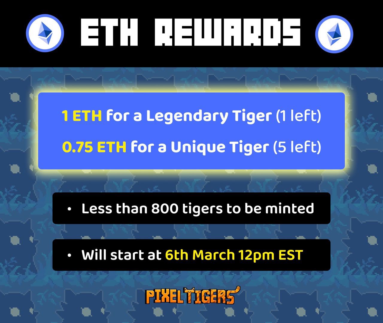 PixelTigers on Twitter: "TIGER BOUNTY STARTS NOW 🎯 We will also be giving away .2 ETH!! 1️⃣ ...