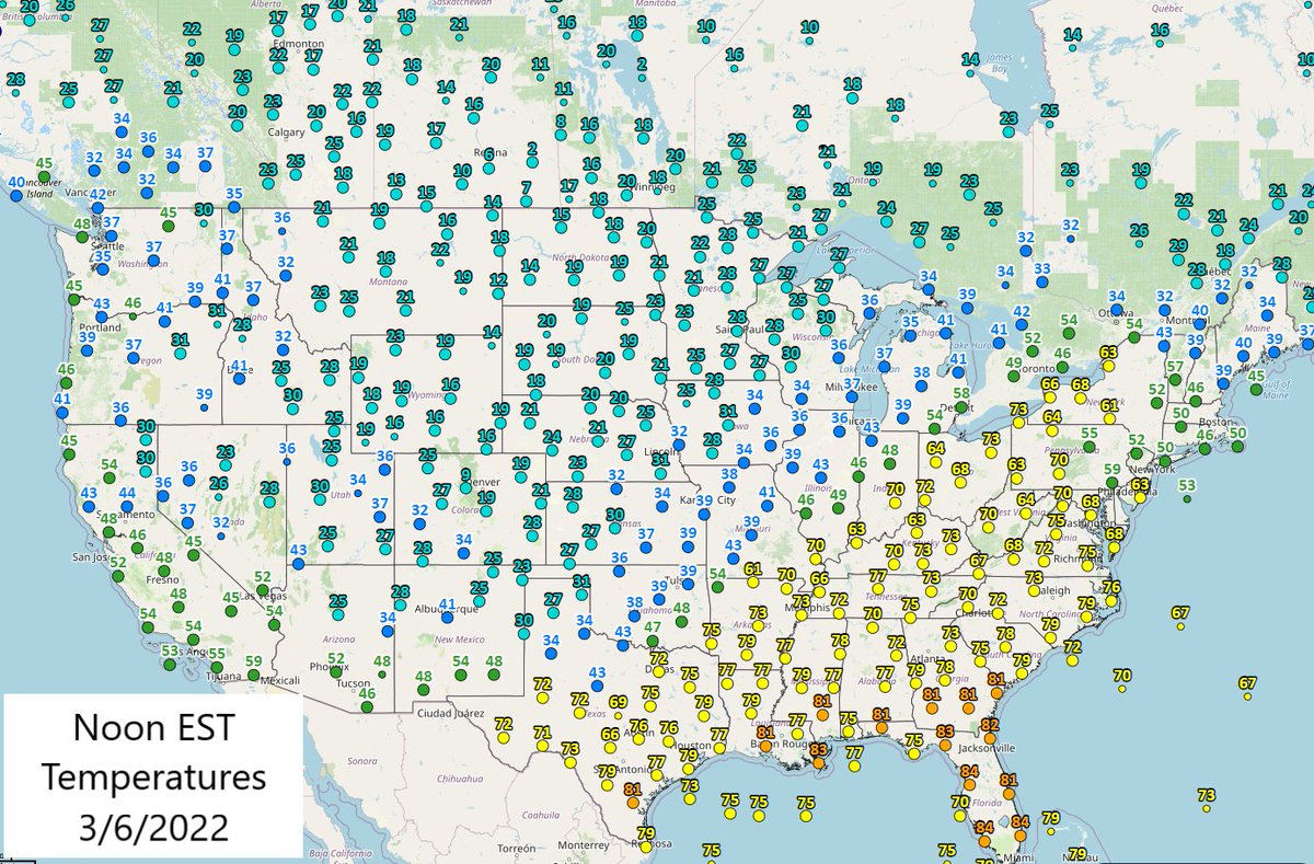A large contrast of temperatures seen in this image as of Noon EST ...