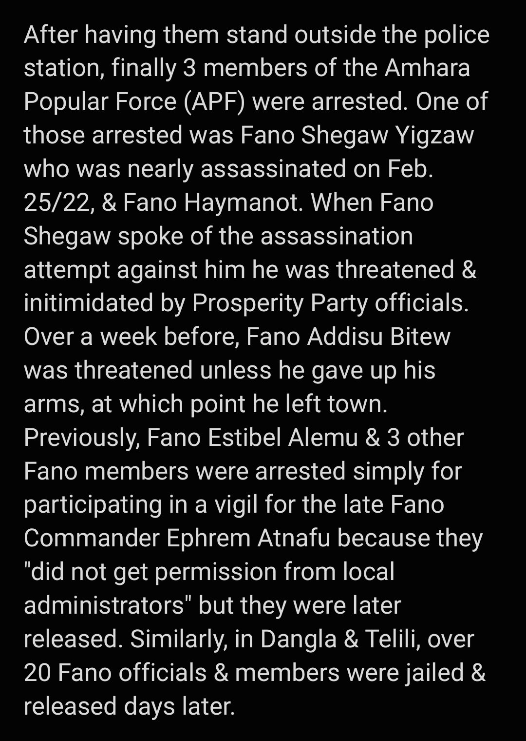 Dej-Azmach|ደጅ-አዝማች 🦁🦅 on Twitter: "1/ [Update Mar. 6/22] Amhara Media Center: Members of ...