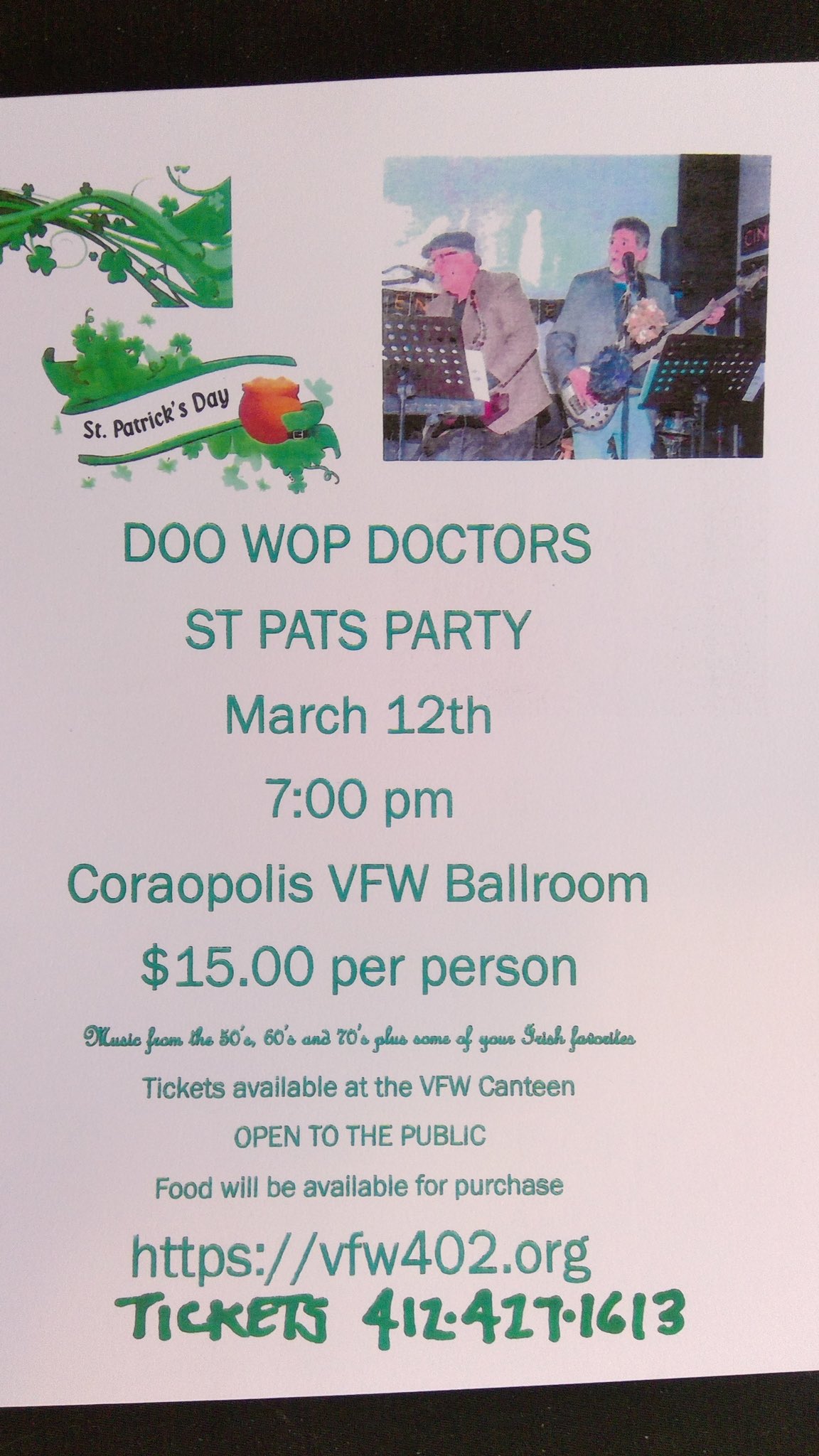 Al Condeluci on Twitter: "Join us for an Irish DooWop party, this Saturday (3/12) at the Cory ...