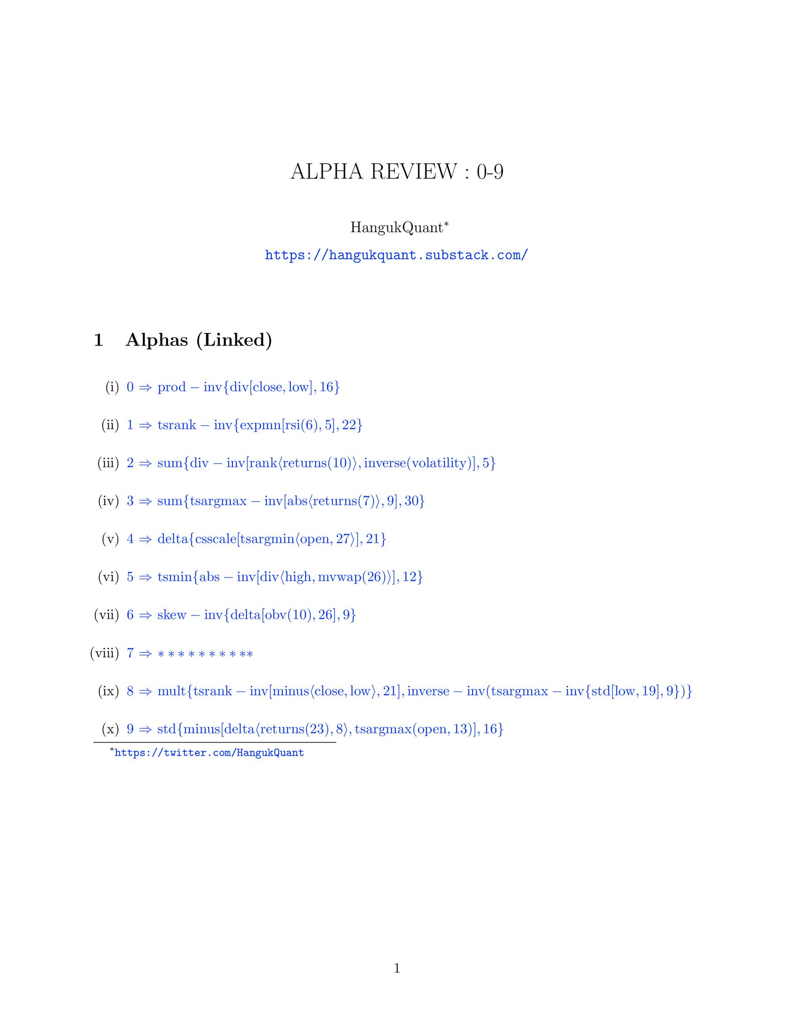 HangukQuant on Twitter: "ALPHA REVIEW: 0-9 WIN v LOSS: 6 v 4 AVG SHARPE: 0.55 AVG SPX CORR: 0.18 ...
