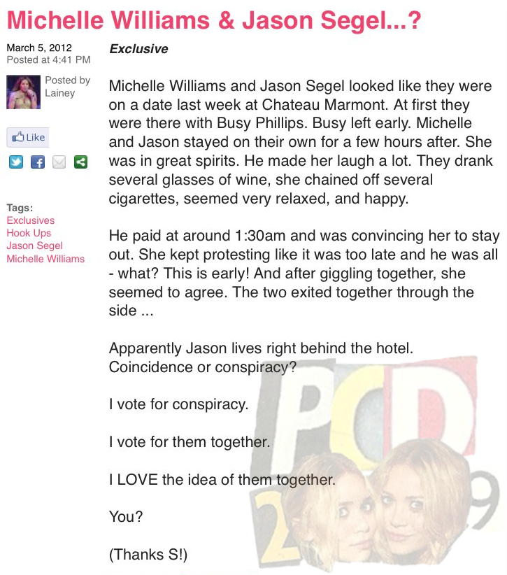 Jason Segel Michelle Williams Deleted Tweet