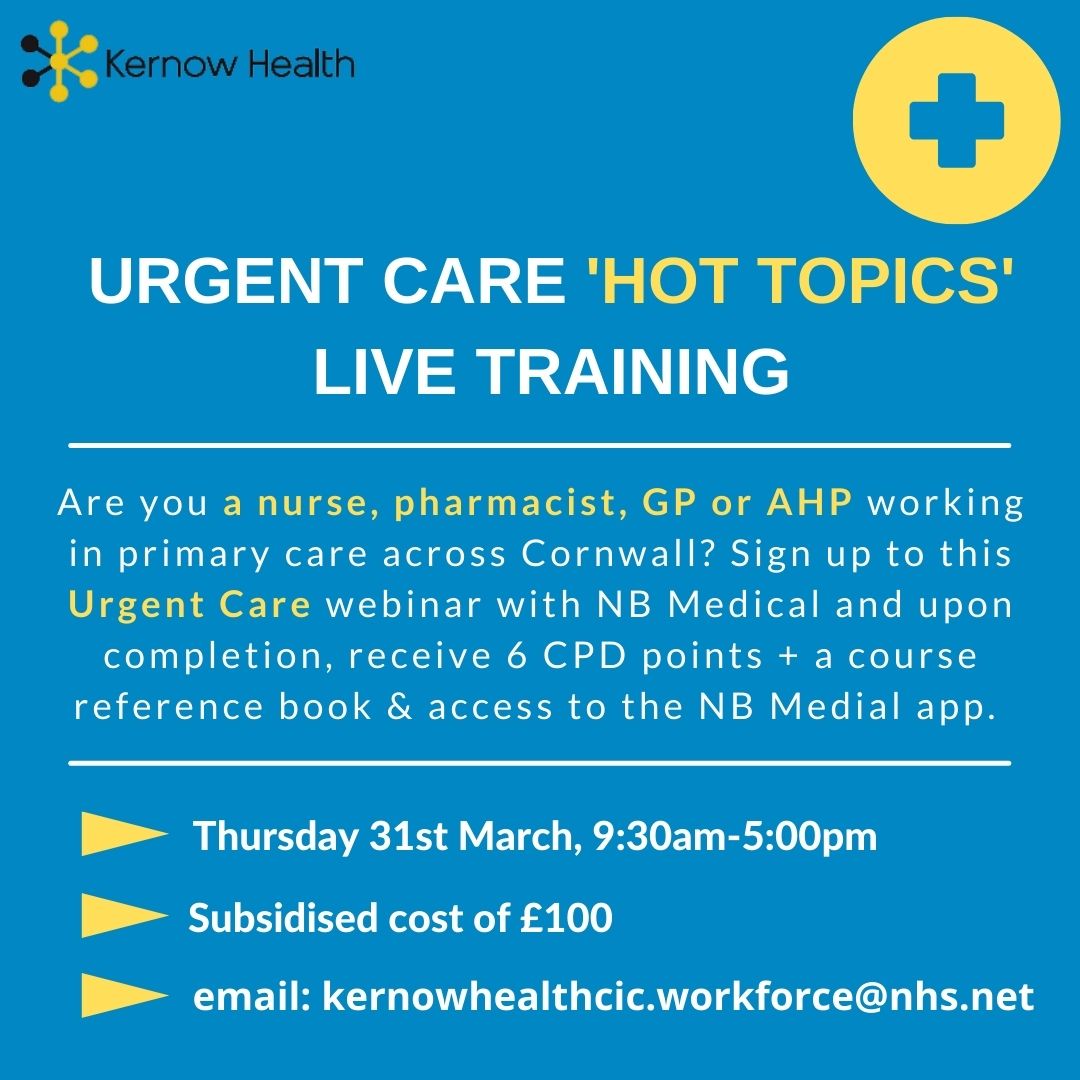 Cornwall Training Hub on Twitter: "** NEW DATE!** Are you working in #PrimaryCare in #Cornwall ...