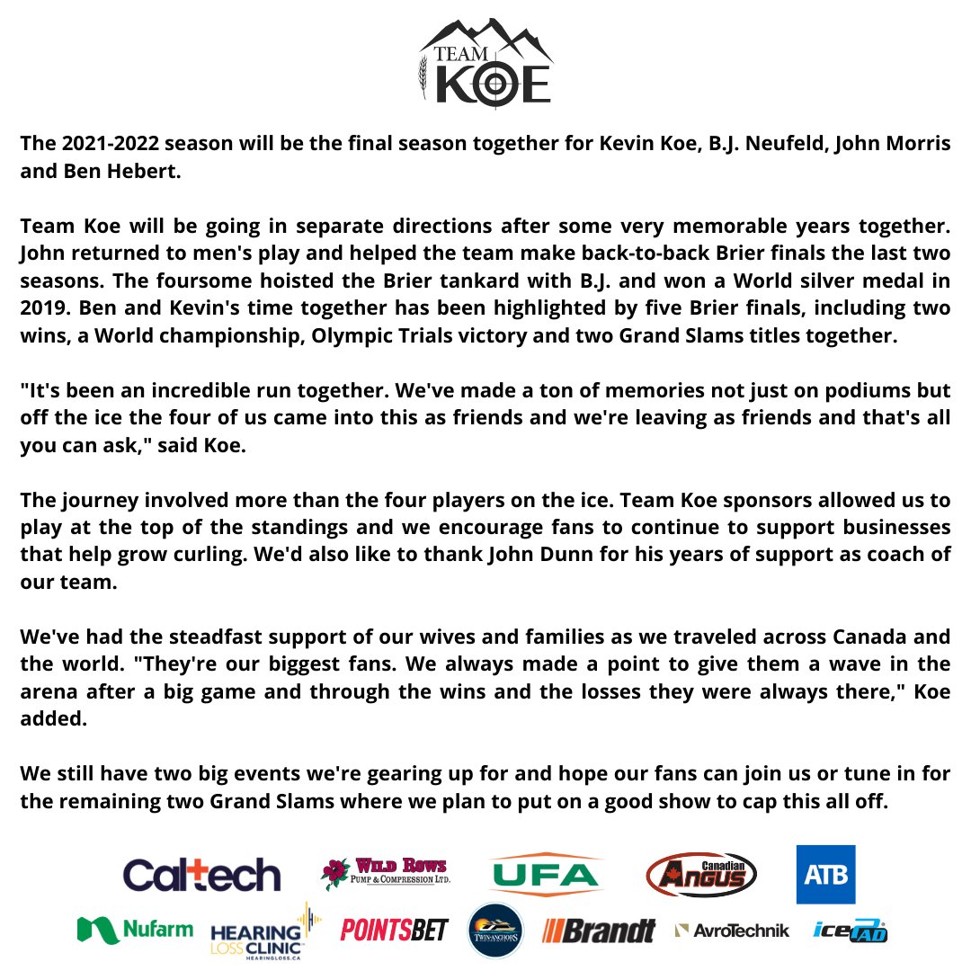 Team Koe officially announces split : r/Curling