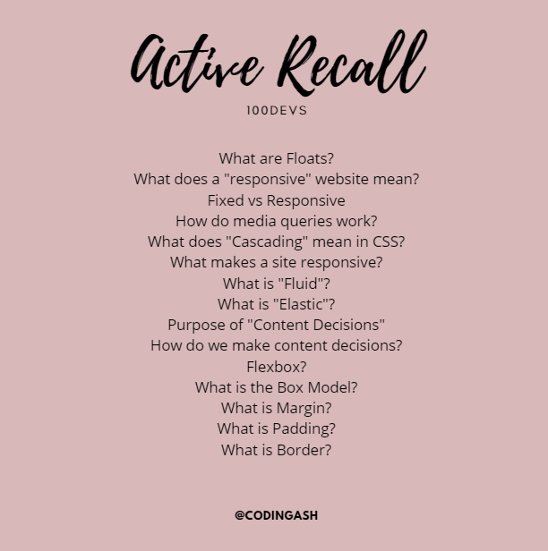 ash on Twitter: "active recall questions for css responsive and javascript basics from #100Devs ...