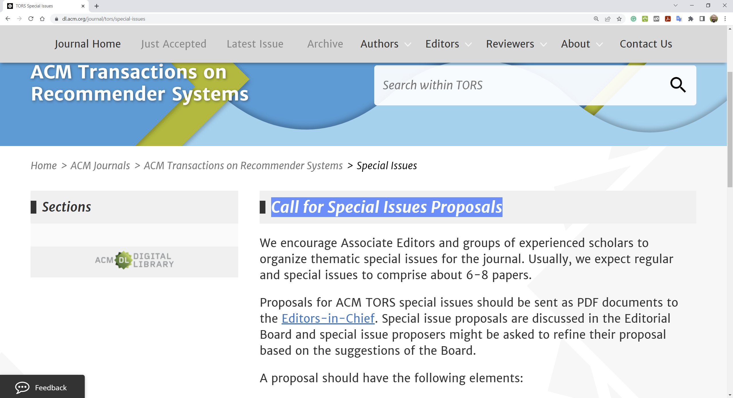 ACM Transactions on Recommender Systems (ACM TORS) (@ACM_TORS) / Twitter