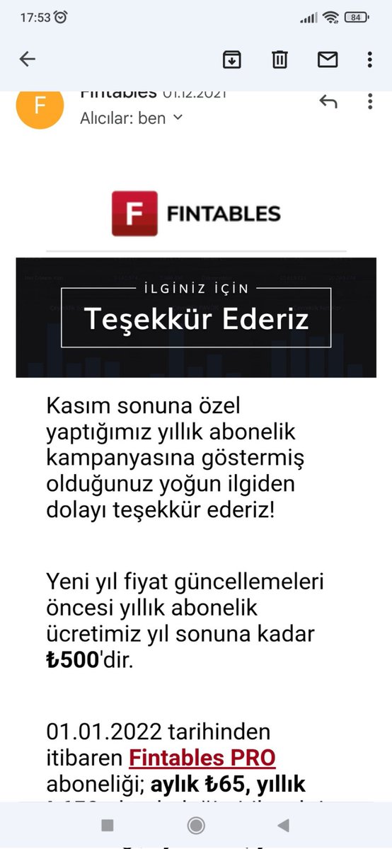 Fintables on Twitter: "Merhaba, 2021 yılında yıllık abonelik ücretimiz 500 TL’di. Kasım 2021’de ...