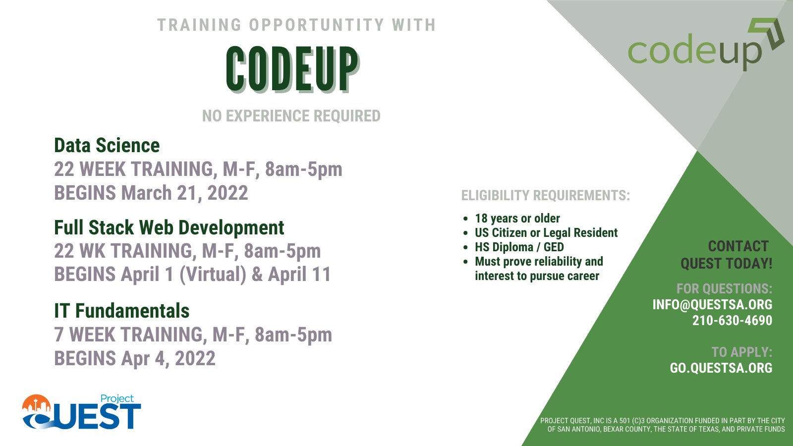 Project QUEST on Twitter: "QUEST and partners @uiwcardinals, @gocodeup, @goodwillsa and @restore ...