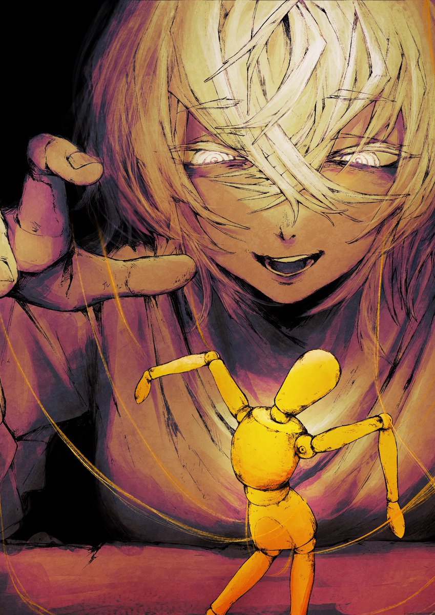 open mouth white hair hair between eyes puppet 1boy short hair smile ...