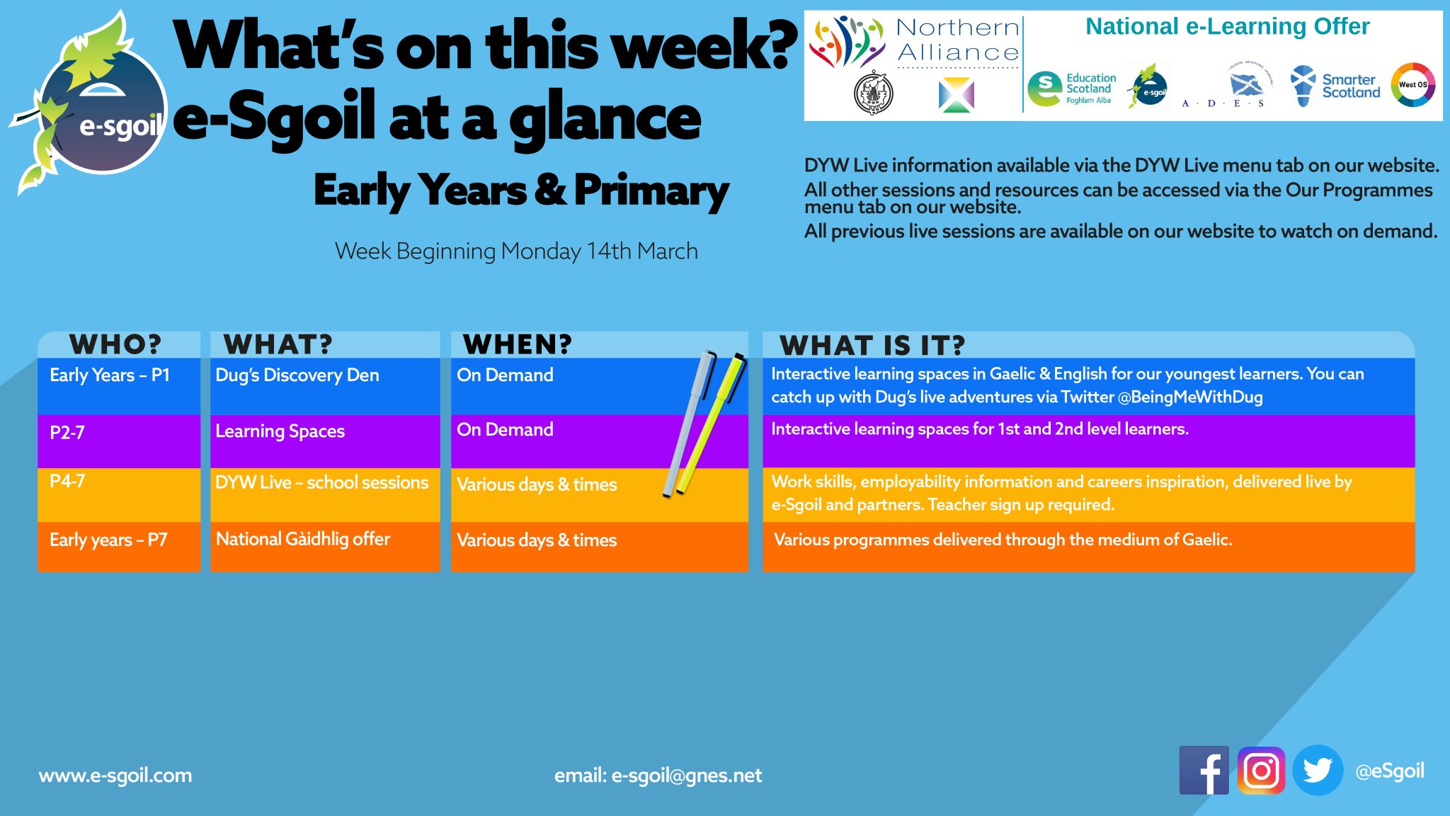 e-Sgoil on Twitter: "Here's what's on this week at e-Sgoil for w/b 14th March. DYW Live and ...