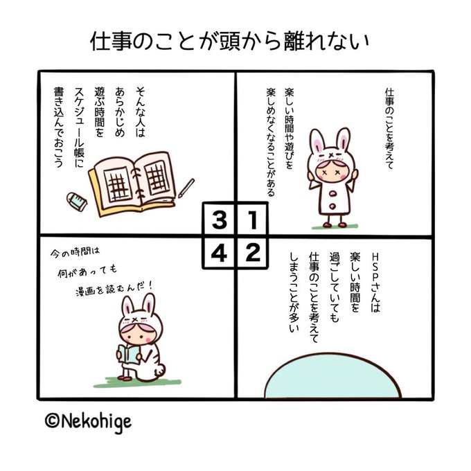 休日でも 仕事のことが頭から離れない 🐰 ねこひげ先生💭メンタル回復術 ̈ さんのマンガ ツイコミ 仮