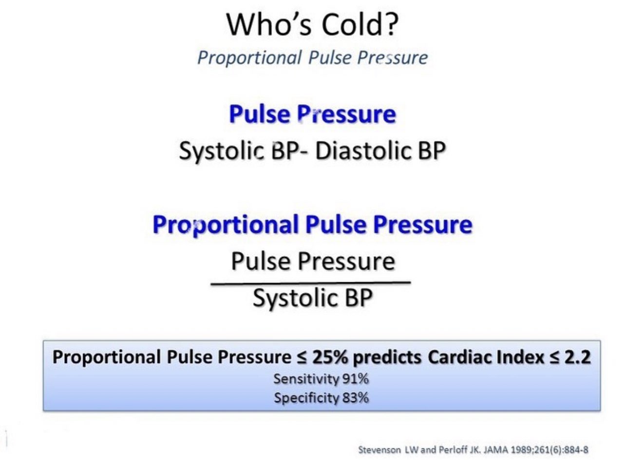 Antonio Lewis MD on X Proportional pulse pressure is a stroke volume surrogate and appears to be correlated with Cardiac Index in acutely decompesated HF. PPP during peak excercise has been