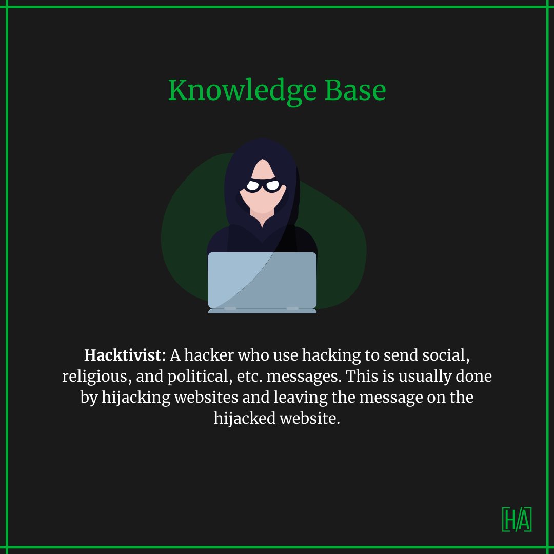 Hackers Academy on Twitter: "Hacktivist: A hacker who use hacking to send social, religious ...