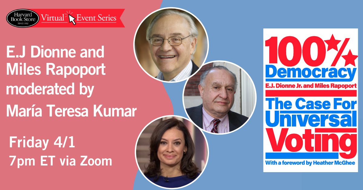 The New Press on Twitter: "Friday, 4/1 at 7 pm ET: @EJDionne and @MilesRapoport discuss their ...
