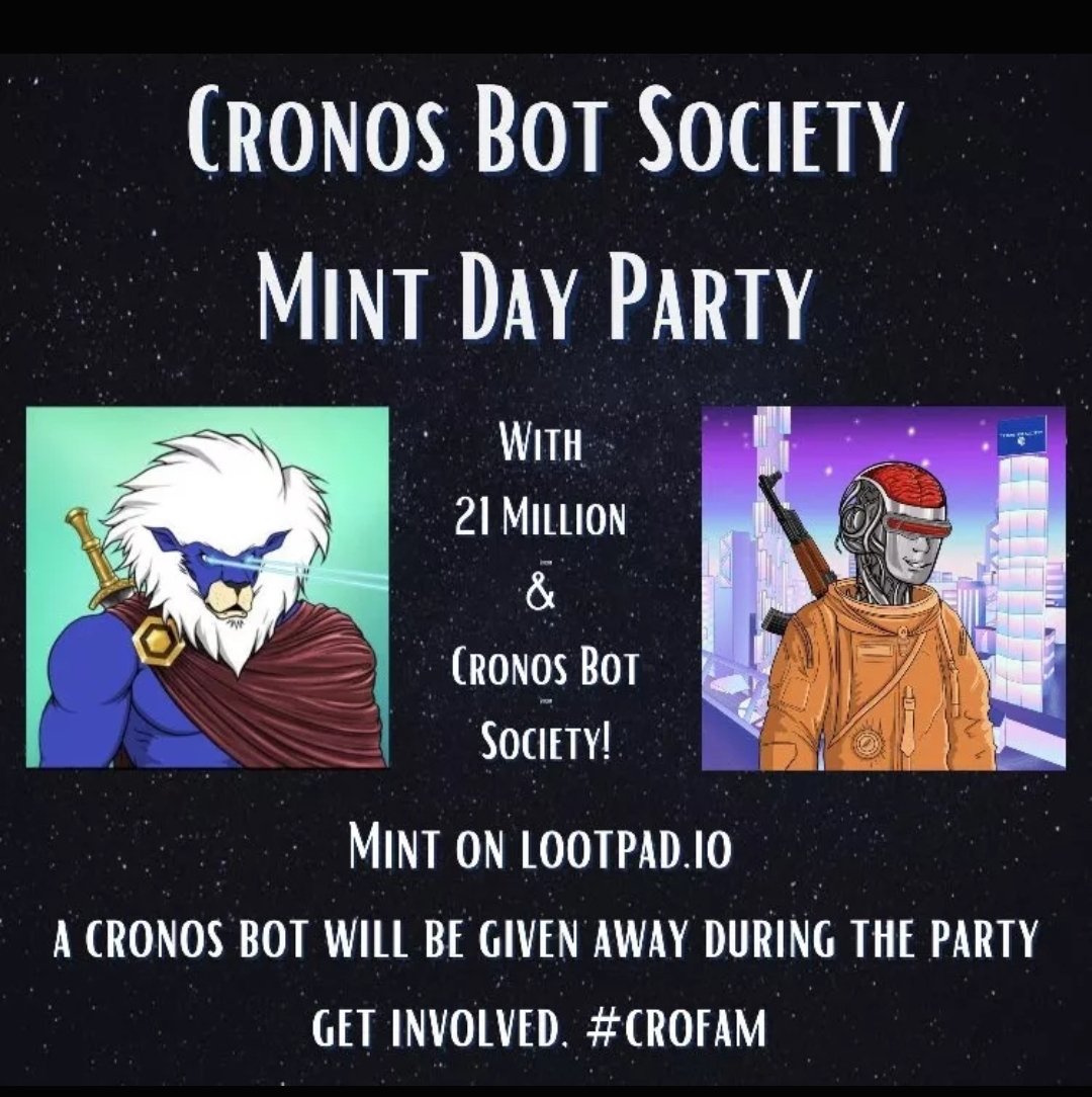 Cronos Bot Society | SOLD OUT on Twitter: "Less then 2 hours till mint party with ...