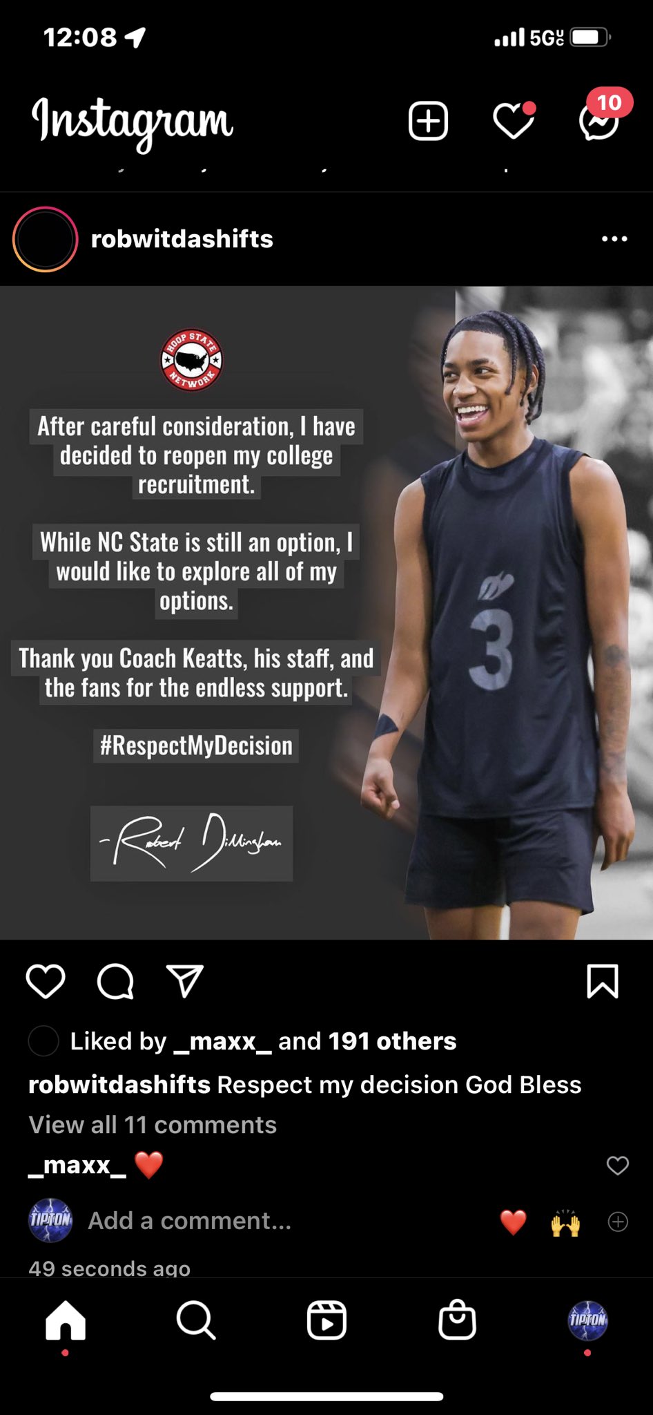 Joe Tipton on Twitter: "2023 five-star Robert Dillingham has decommitted from NC State, per his ...