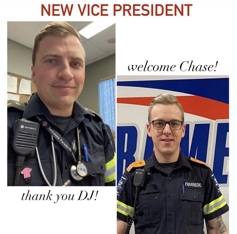 Saskatoon Paramedics on Twitter: "Welcome Chase, our new VP! Thank you DJ for all the hard work ...