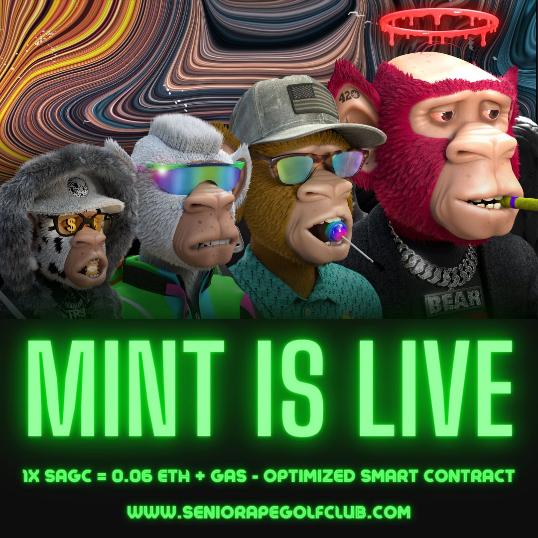 Senior Ape Golf Club NFT on Twitter: "🔥 MINT IS LIVE 🔥 https://t.co/VbmXvvq5XC #SAGC #NFT #NFTs ...