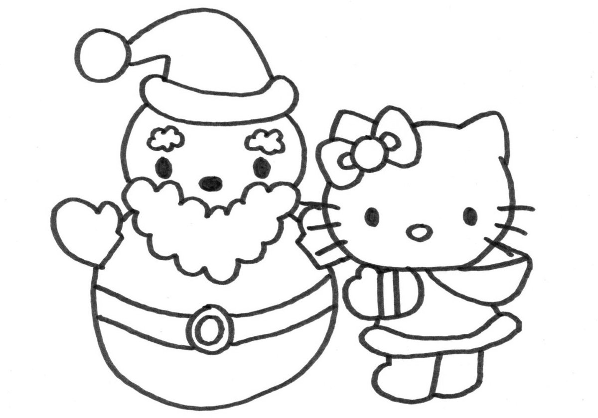Hello Kitty Snowman Coloring