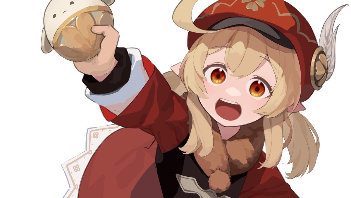 klee (genshin impact) 1girl hat solo pointy ears simple background ...