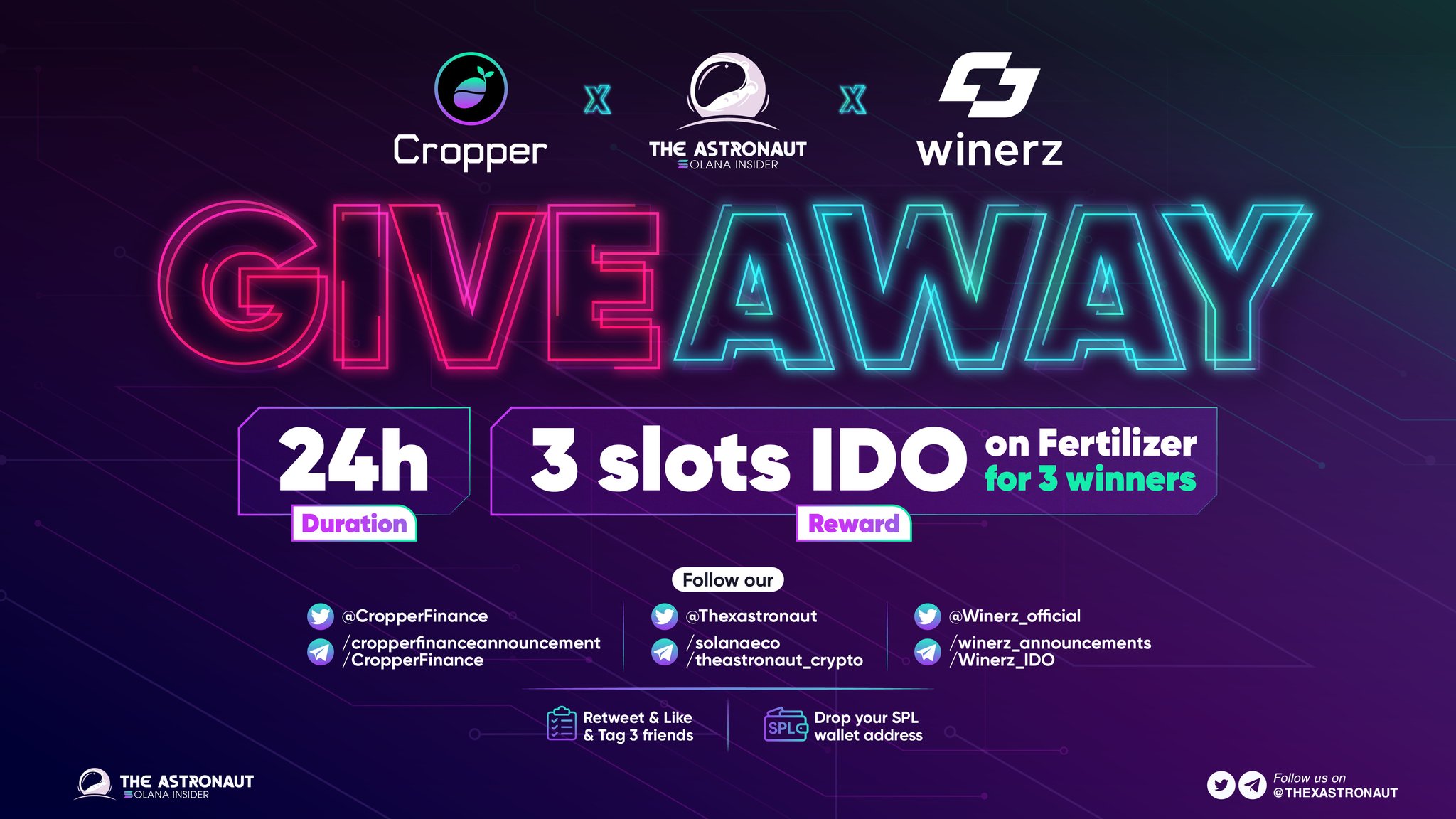 The Astronaut on Twitter: "🚀CROPPER x THE ASTRONAUT x WINERZ GIVEAWAY🚀 ⏰Duration: 24h 🎁Reward: 3 ...