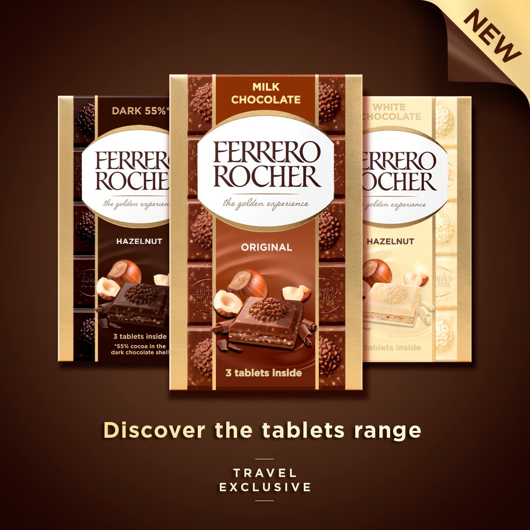 Dubai Duty Free on X Experience Ferrero Rocher chocolate bars the same irresistible taste now in milk white and dark chocolate flavours available exclusively in duty free in a 90gx3 size. DubaiDutyFre...