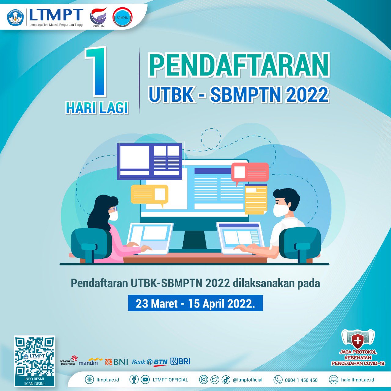 LTMPT OFFICIAL on Twitter: " ️H-1 PENDAFTARAN UTBK-SBMPTN 2022 ️ BESOK BANGET Pendaftaran UTBK ...